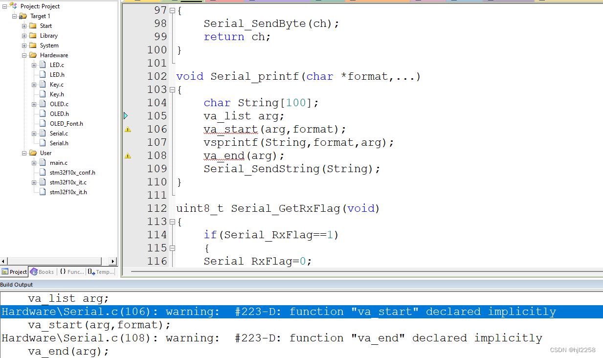 keil编程中常见的警告—— warning: #223-D: function “xxx“ declared implicitly_keil隐式声明-CSDN博客
