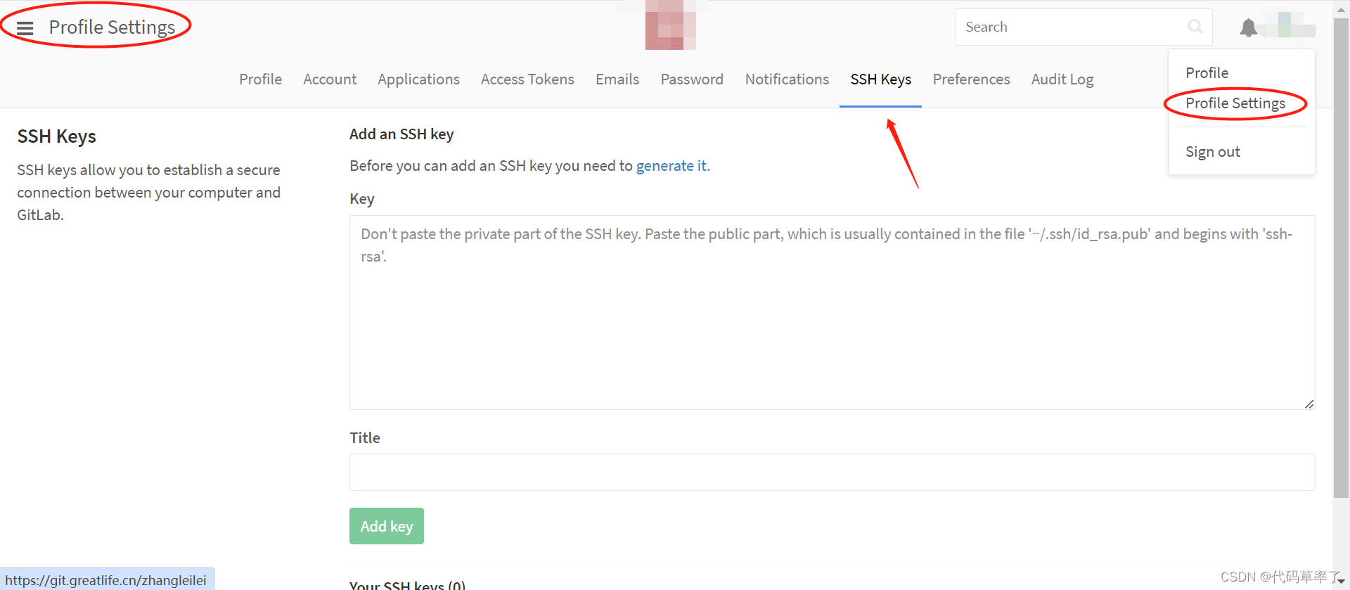 You won‘t be able to pull or push project code via SSH until you add an ...