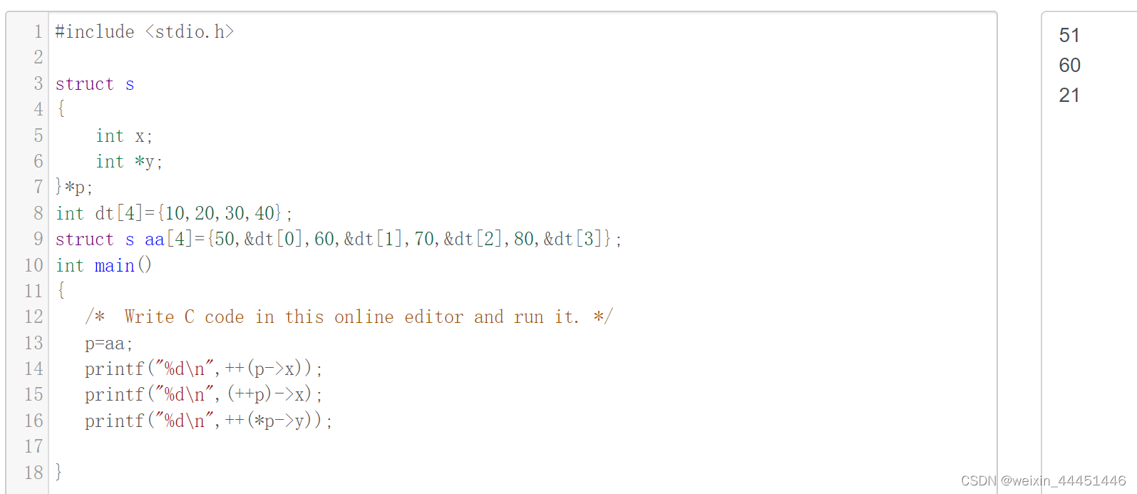 有以下程序： struct s { int x,y；) data[2]={10,100,20,200)； main() { struct s *p=data； printf(“%d/n ...