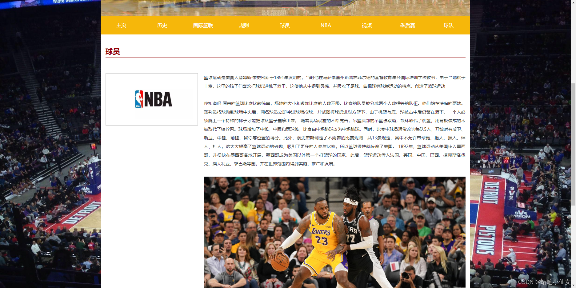 51.Web前端网页制作 NBA体育主题网页设计实例 大学生期末大作业 html+css+js_html比赛参考案例-CSDN博客