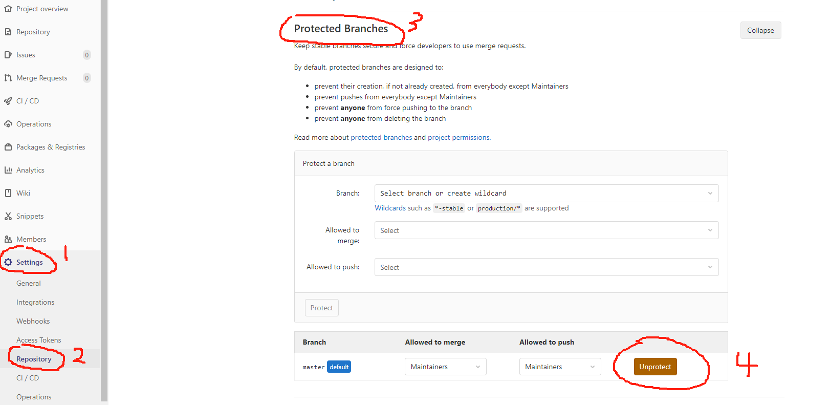 remote: GitLab:You are not allowed to force push code to a protected branch on this project ...