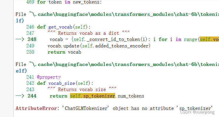 报错AttributeError: ‘ChatGLMTokenizer‘ object has no attribute ‘sp_tokenizer‘解决方法_transformers 4. ...