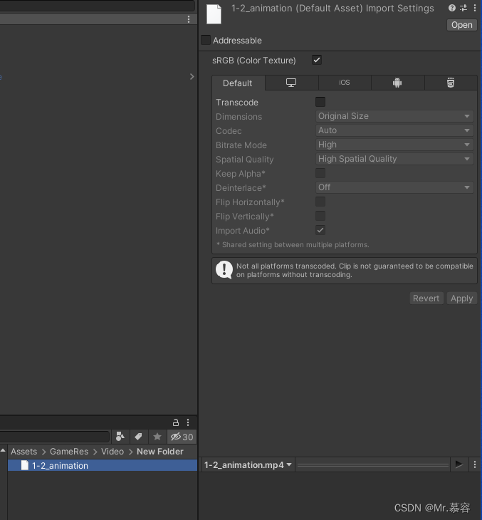 Unity中MP4视频无法播放_unity mp4 not all platforms transcoded. clip is no-CSDN博客