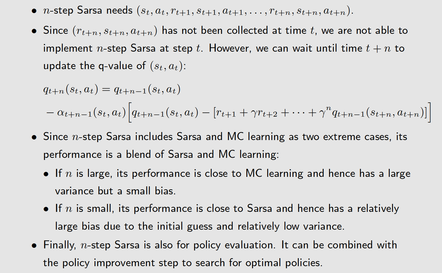 强化学习-赵世钰（七）：TD-＞Sarsa-＞n-step Sarsa（on-line）【Sarsa&MC】【求贝尔曼公式】-＞Q-learning（off-line）【PPT】_sarsa和 ...