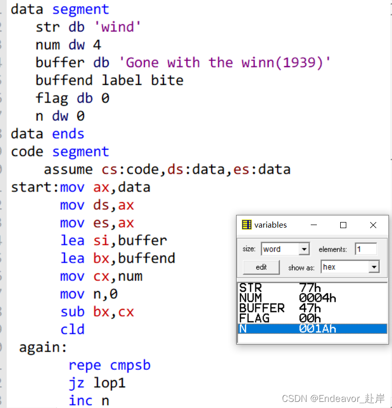 微机原理与接口技术，emu8086，循环结构程序设计、字符串操作程序设计、子程序设计与调用程序设计案例与作业emu8086写一个程序它先接收一个字符串然后显示其中一个数字字符的个数英文