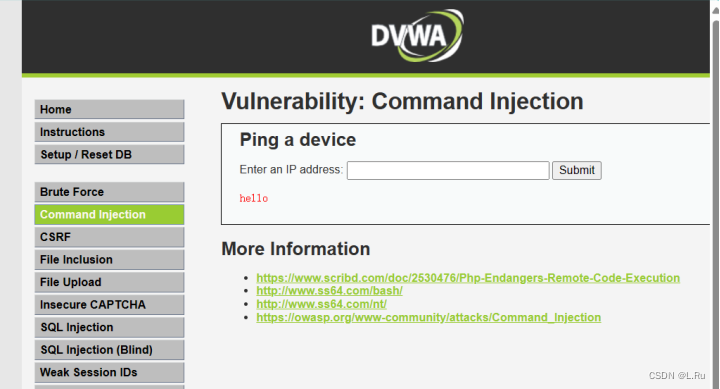 DVWA-Command Injection模块实验_利用kali linux对dvwa的command injection模块展开实验-CSDN博客