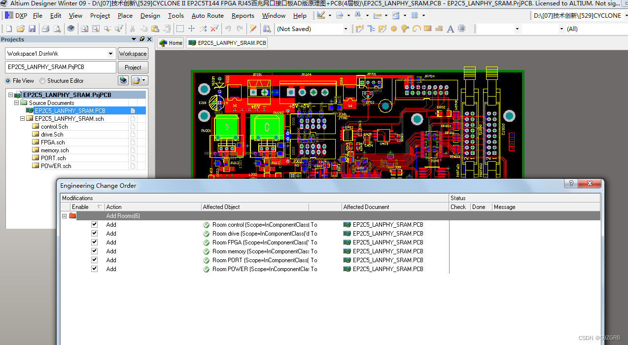 基于EP2C5T144芯片设计CYCLONE2 FPGA RJ45百兆网口控制板硬件（原理图+PCB）工程文件，AD09设计的硬件工程文件 ...