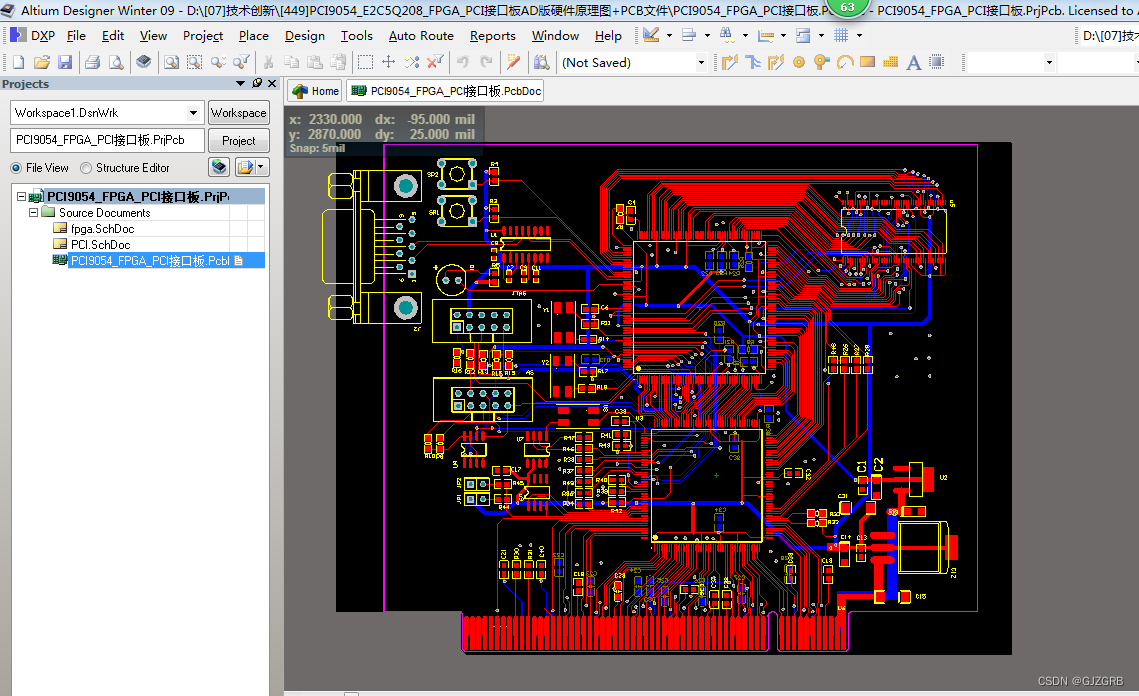 基于PCI9054芯片+E2C5Q208 FPGA PCI接口控制卡硬件（原理图+PCB）工程文件_pcie卡 pcb文件-CSDN博客