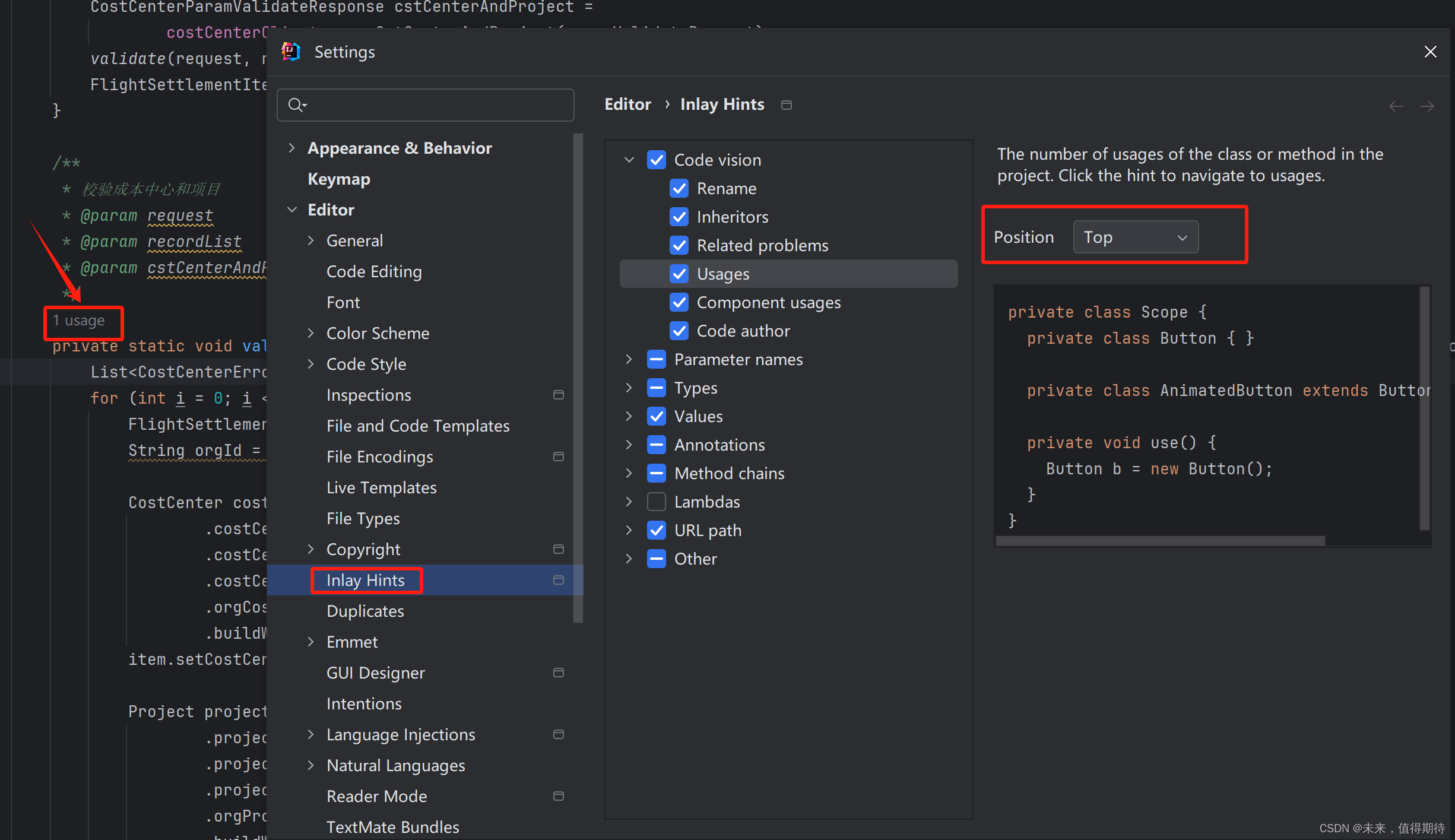 idea2024设置方法引用的展示位置_idea设置显示引用-CSDN博客