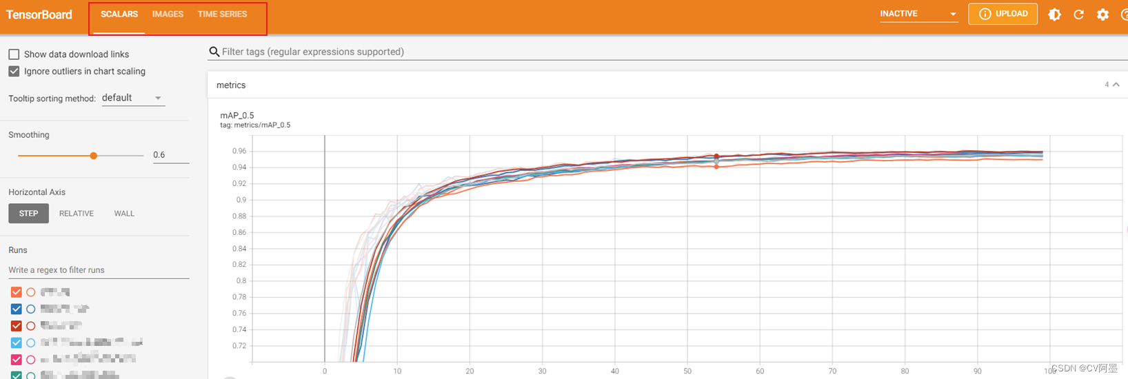 yolov9 tensorboard 没有graphs问题及解决 ‘WARNING TensorBoard graph visualization failure Only tensors ...