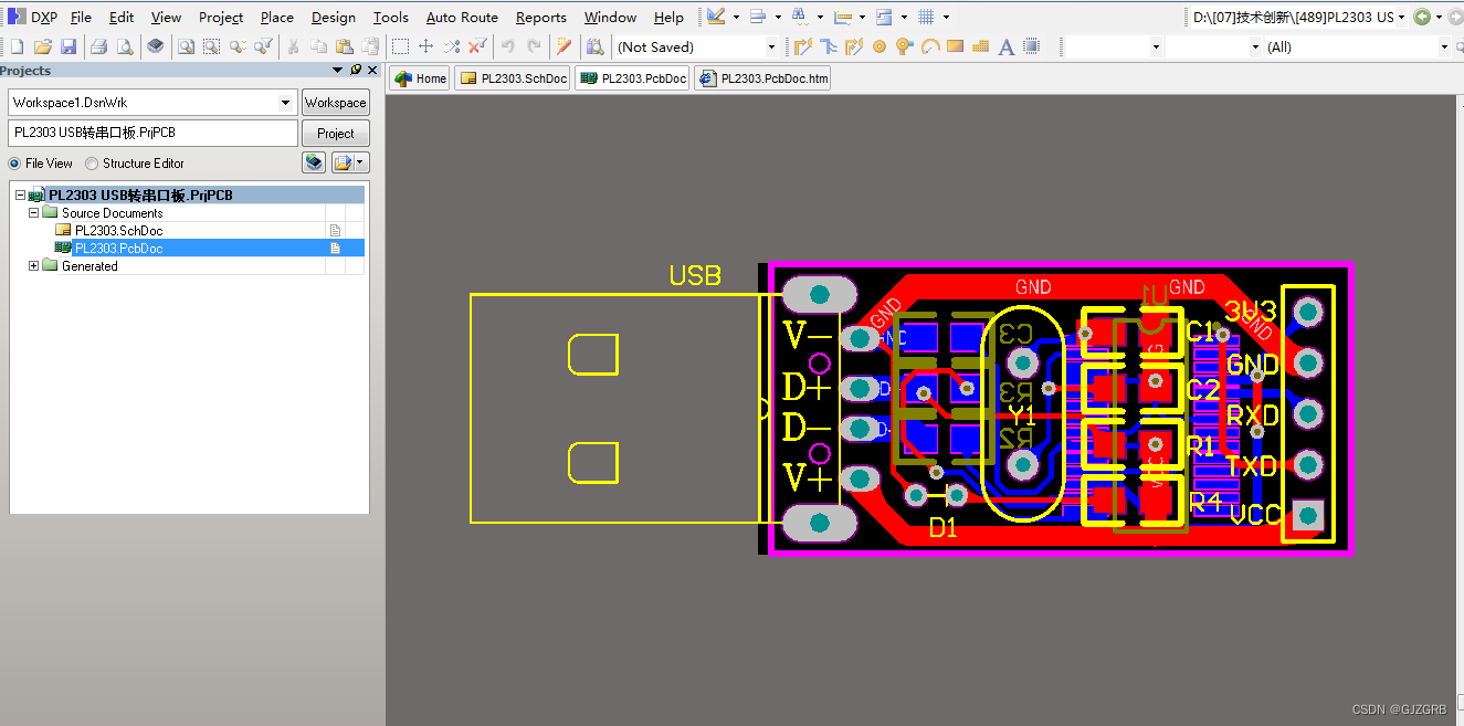 基于PL2303芯片设计 USB转UART串口评估板硬件（原理图+PCB+BOM）工程文件,AD09设计的工程文件_ad pl2303-CSDN博客