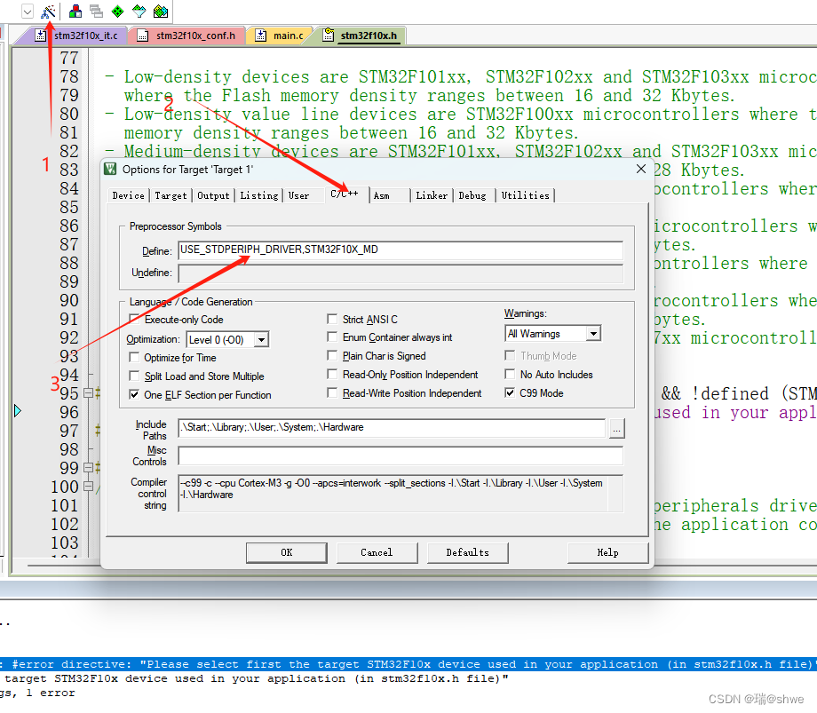 Keil编译报错“ #error “Please select first the target STM32F10x device used in your application ”_# ...