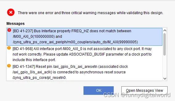 【FPGA】 [BD 41-237] Bus Interface property FREQ_HZ does not match between xxxx and xxxx-CSDN博客