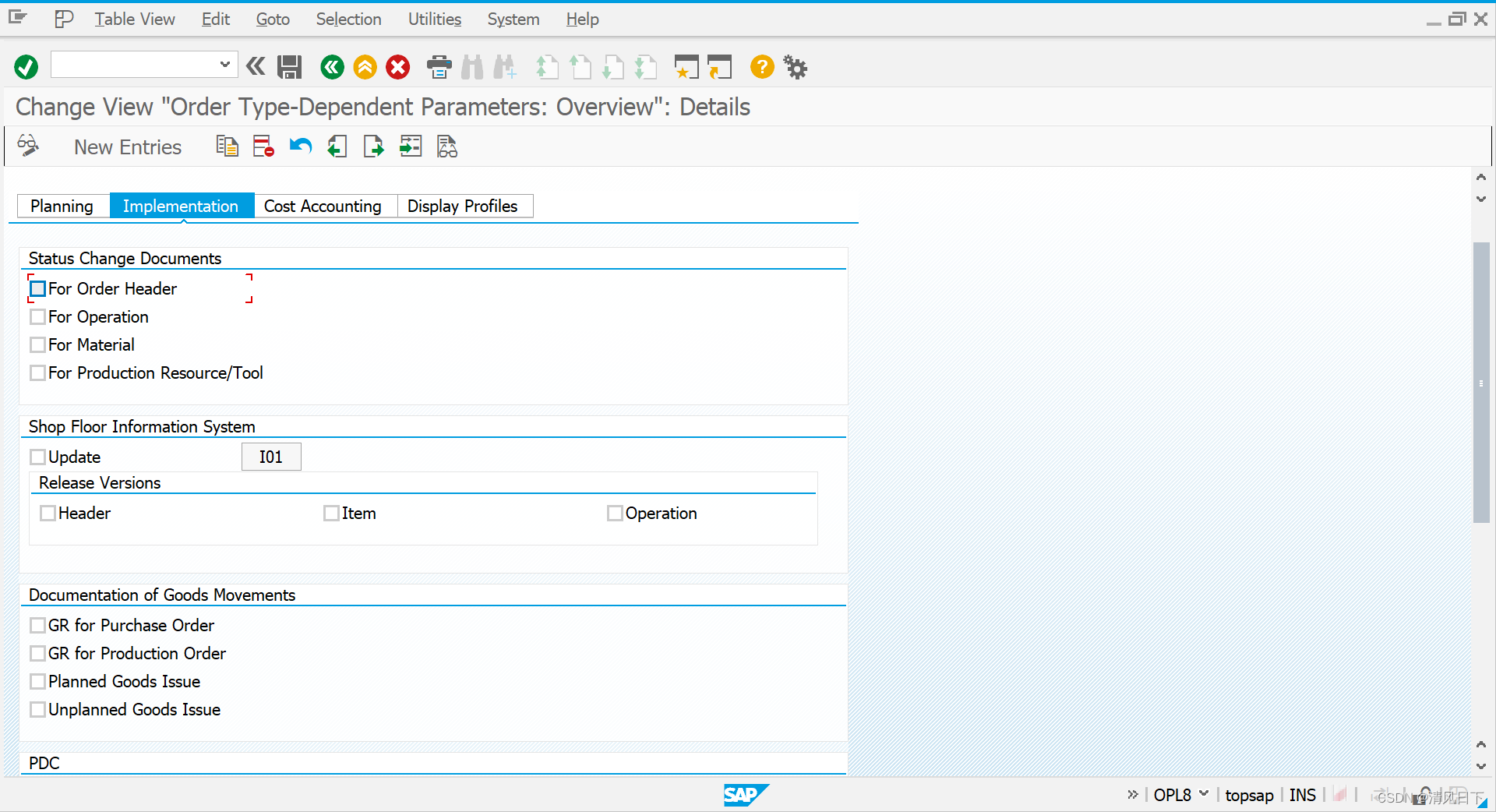 23 PP配置-生产车间控制/商店底价控制-定义工单类型相关的参数(OPL8-Define Order-Type-Dependent ...