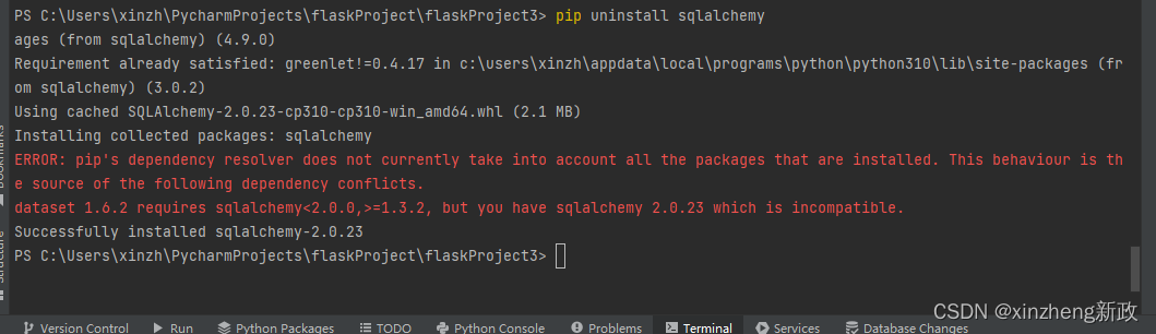 in __getattr__ if name in mod.__all__: AttributeError: module ‘sqlalchemy‘ has no attribute ...