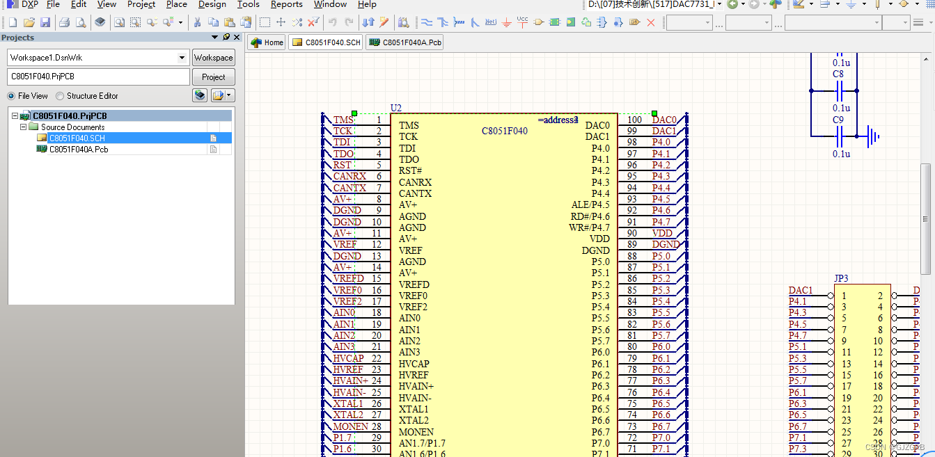 基于C8051F040单片机最小系统开发板硬件（原理图+PCB)文件，ALIUTM设计的工程文件-CSDN博客