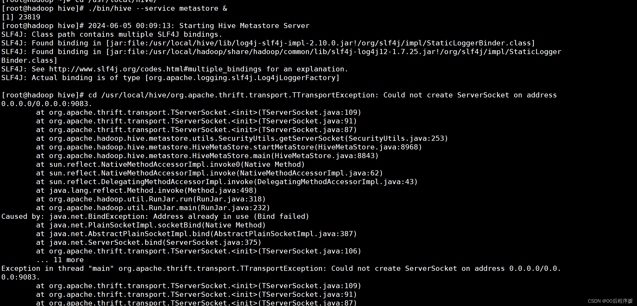Could not create ServerSocket on address 0.0.0.0/0.0.0.0:9083解决-CSDN博客