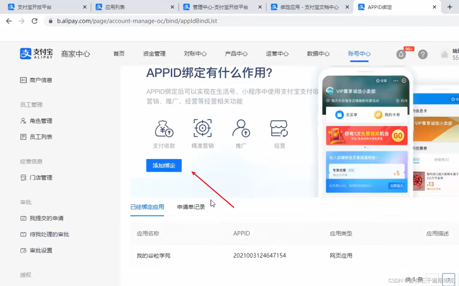 支付系统09----支付宝支付，接入准备，绑定应用，APPID绑定商家中心_支付宝商户appid-CSDN博客