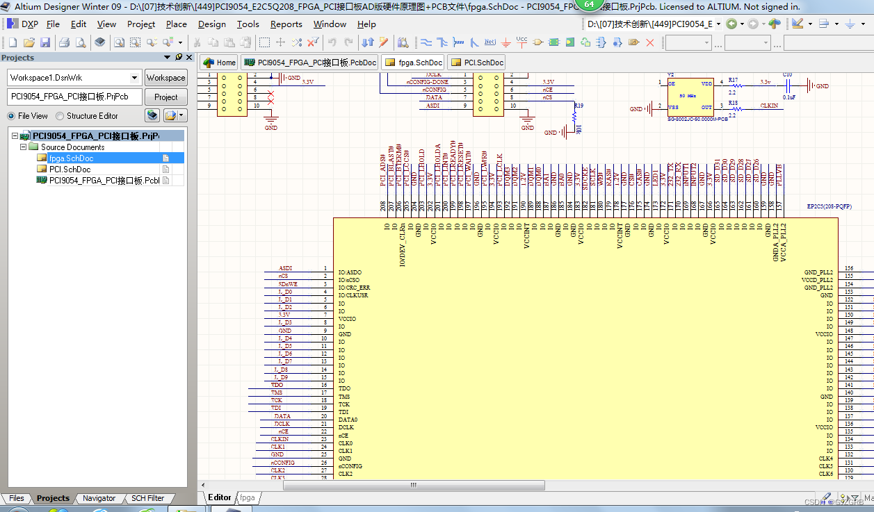 基于PCI9054芯片+E2C5Q208 FPGA PCI接口控制卡硬件（原理图+PCB）工程文件_pcie卡 pcb文件-CSDN博客