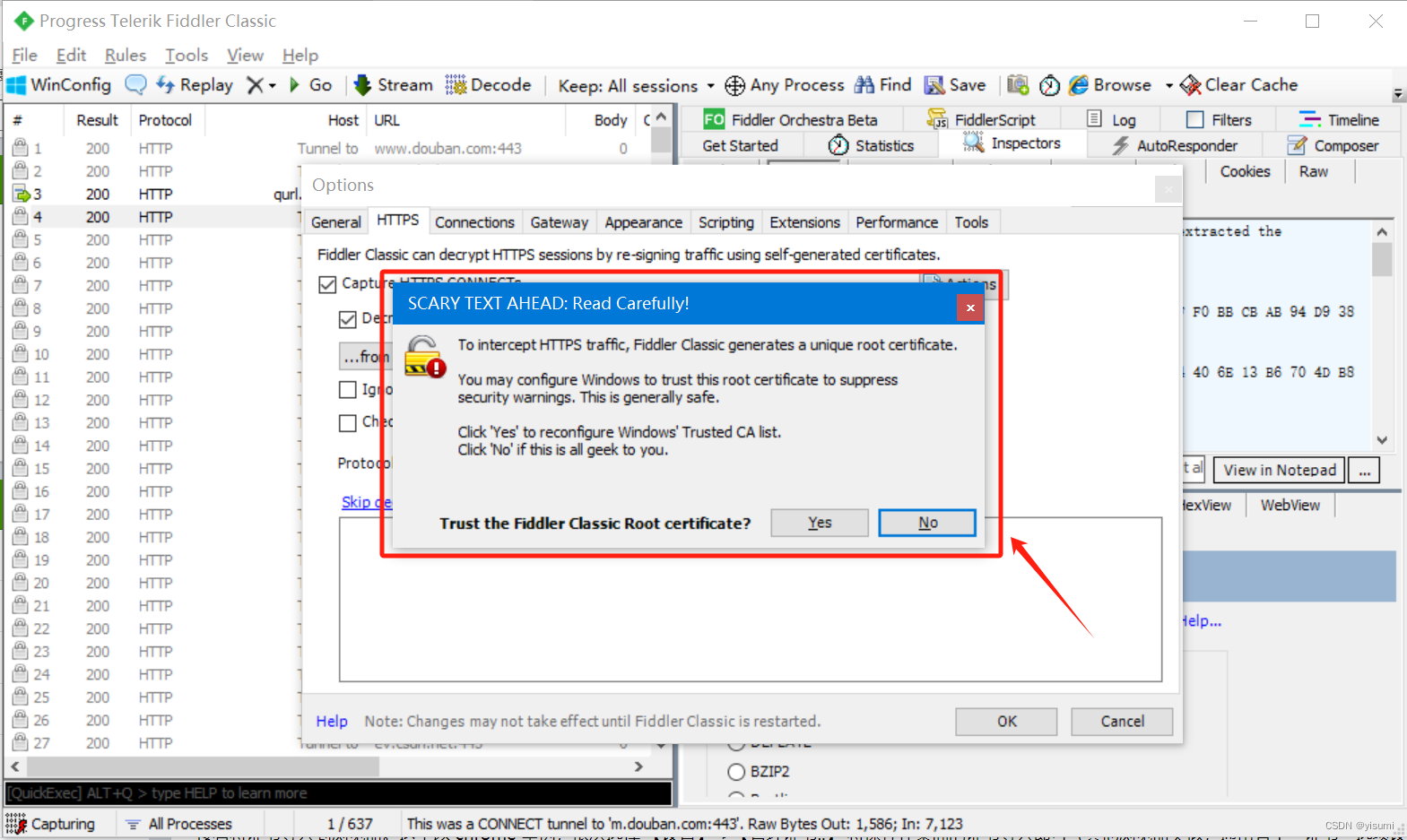 fiddler提示“https decryption is disabled.Click to configure...”的原因及解决办法_fiddler 安全警告 证书有问题-CSDN博客
