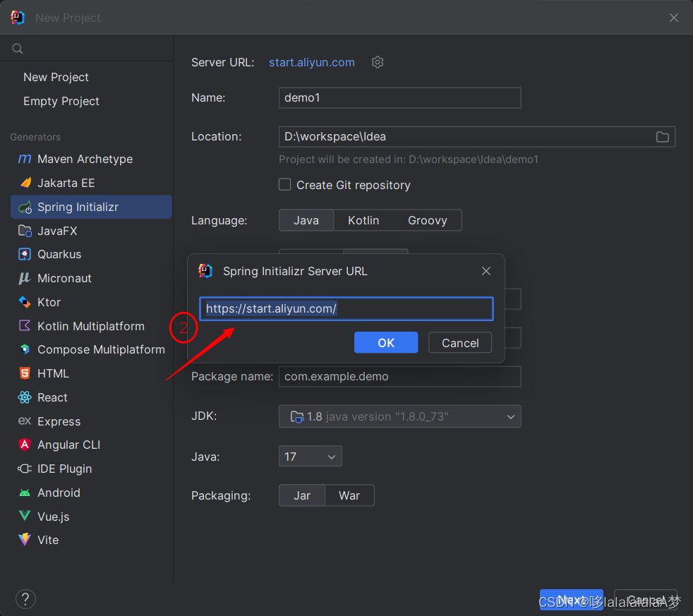 Initialization failed for ‘https://start.aliyun.com/‘Please check URL, network and proxy ...