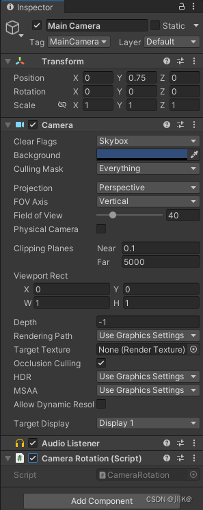 Unity第一人称移动+镜头旋转_unity playermove 相机-CSDN博客