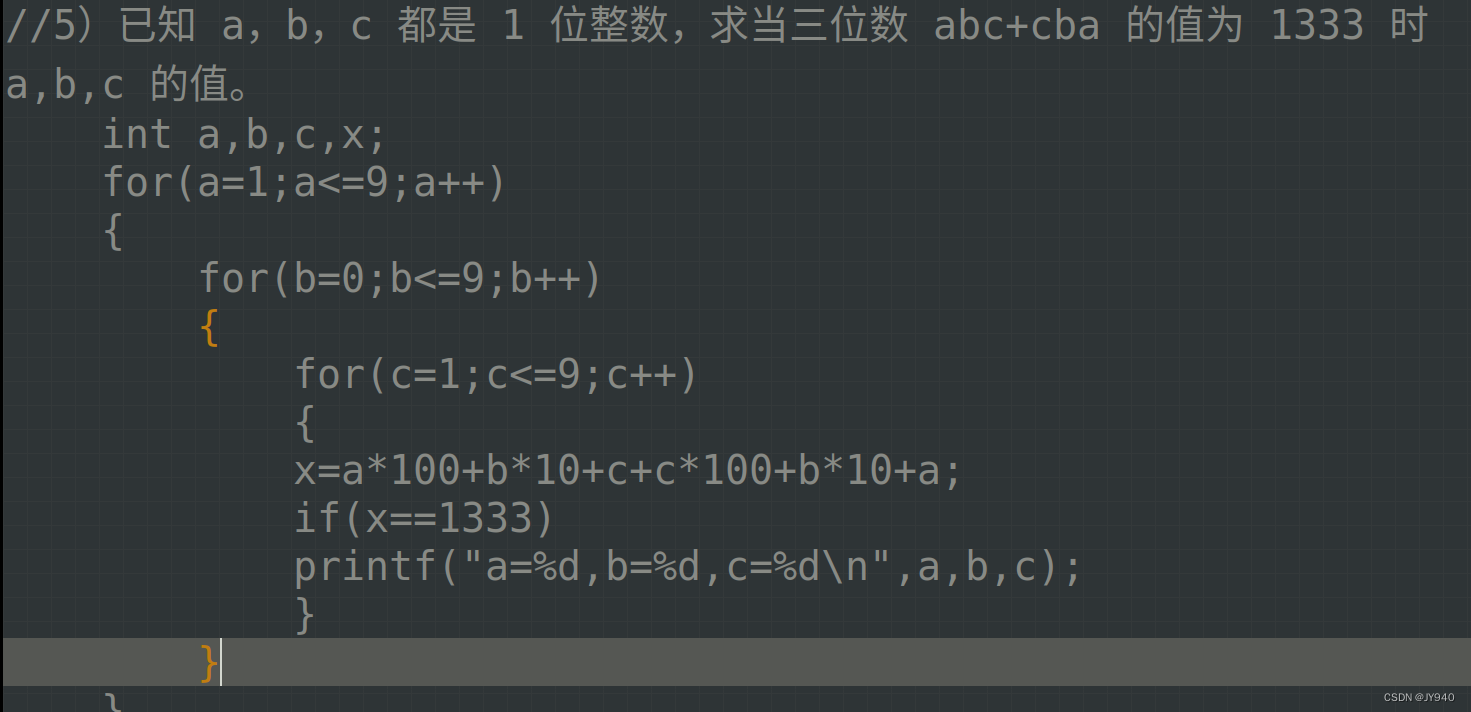 已知 a，b，c 都是 1 位整数，求当三位数 abc+cba 的值为 1333 时 a,b,c 的值。-CSDN博客