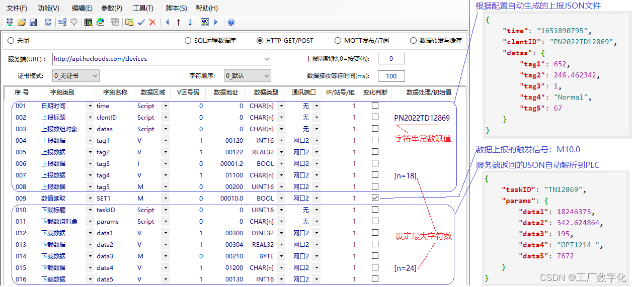 PLC通过智能网关，实现HTTP协议的POST/GET请求，与服务端JSON格式双向通讯_plc网关-CSDN博客