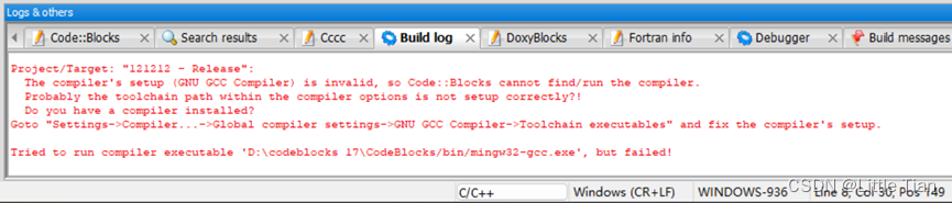 关于Codeblocks中的编译失败问题_code::blocks编译器报错-CSDN博客