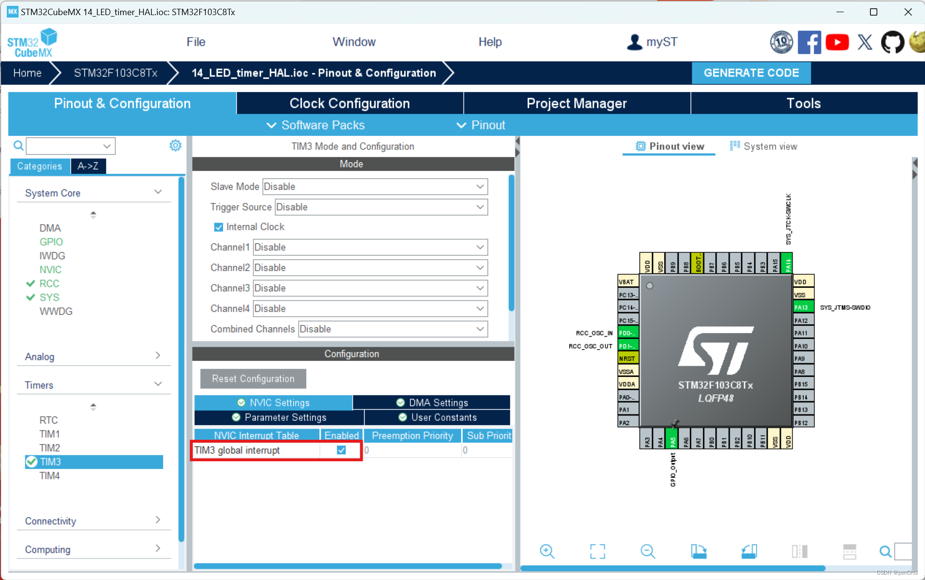 用STM32F103C8T6的定时器与PWM控制LED灯亮灭（HAL库方式）【STM32开发板】【STM32CubeMX】_f103c8t6 定时器pwm hal库-CSDN博客