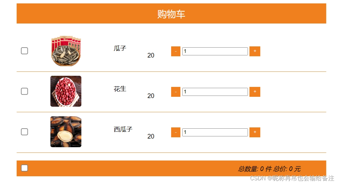 使用vuejs创建一个购物车车的小demo（数量增加，数量总计，价格求和）vue做购物车计算总价 Csdn博客 4242