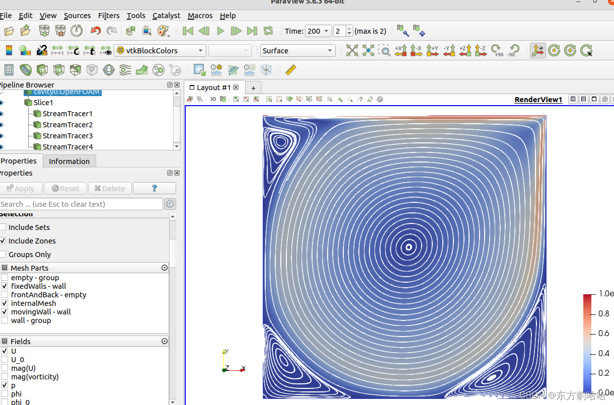 OpenFoam算例Cavity用paraview画流线图_paraview 流线图-CSDN博客