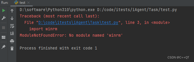 pycharm出现ModuleNotFoundError: No module named ‘winrm‘_no moduls named winrm-CSDN博客