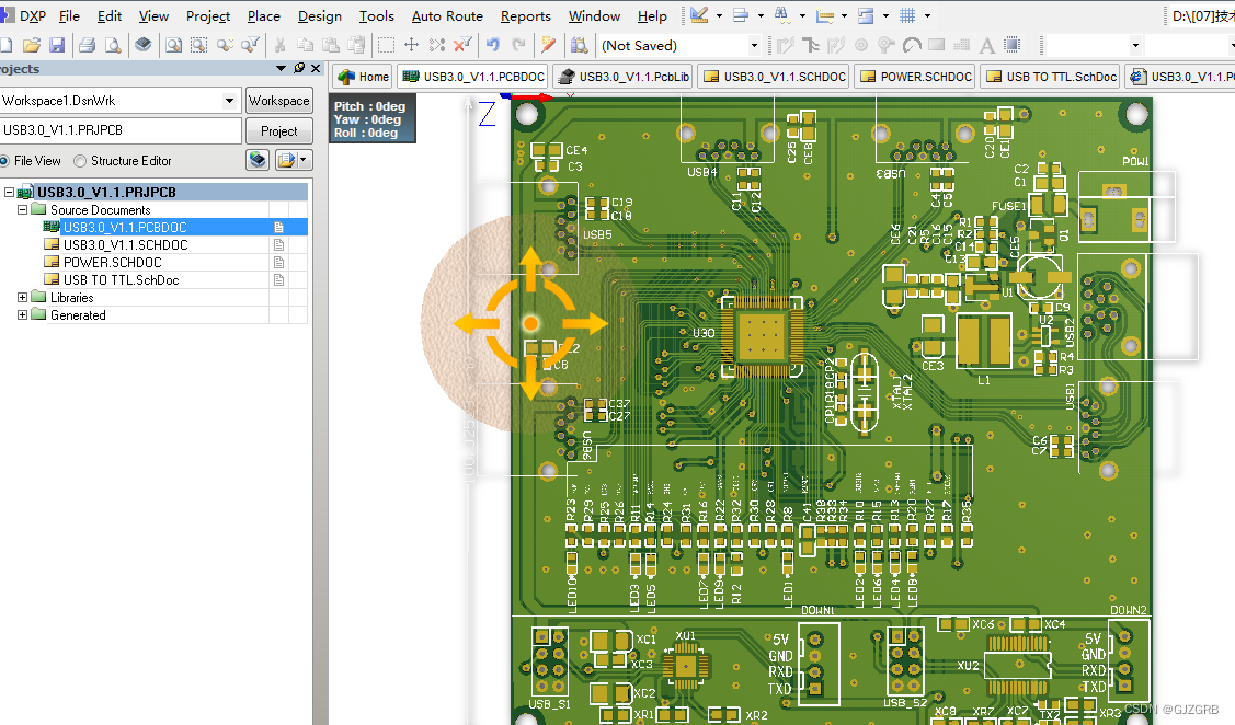基于GL3520芯片设计 USB3.0 USB HUB 评估板硬件（原理图+PCB+封装库）文件，AD09设计的工程文件_gl3523 ...