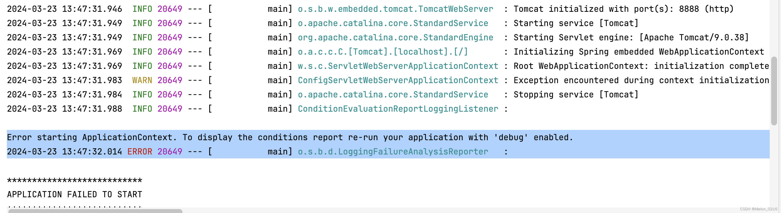启动启动springboot项目的时候报错:error Starting Applicationcontext To Display The Conditions Report Re Run