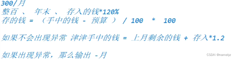 洛谷循环系列--------P1089 [NOIP2004 提高组] 津津的储蓄计划-CSDN博客