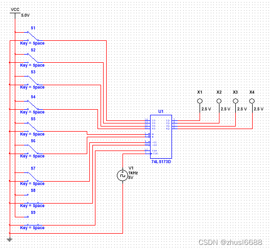 Multisim14.0仿真应用设计（三十八）74LS173 4位D触发器应用仿真_multism d触发器-CSDN博客