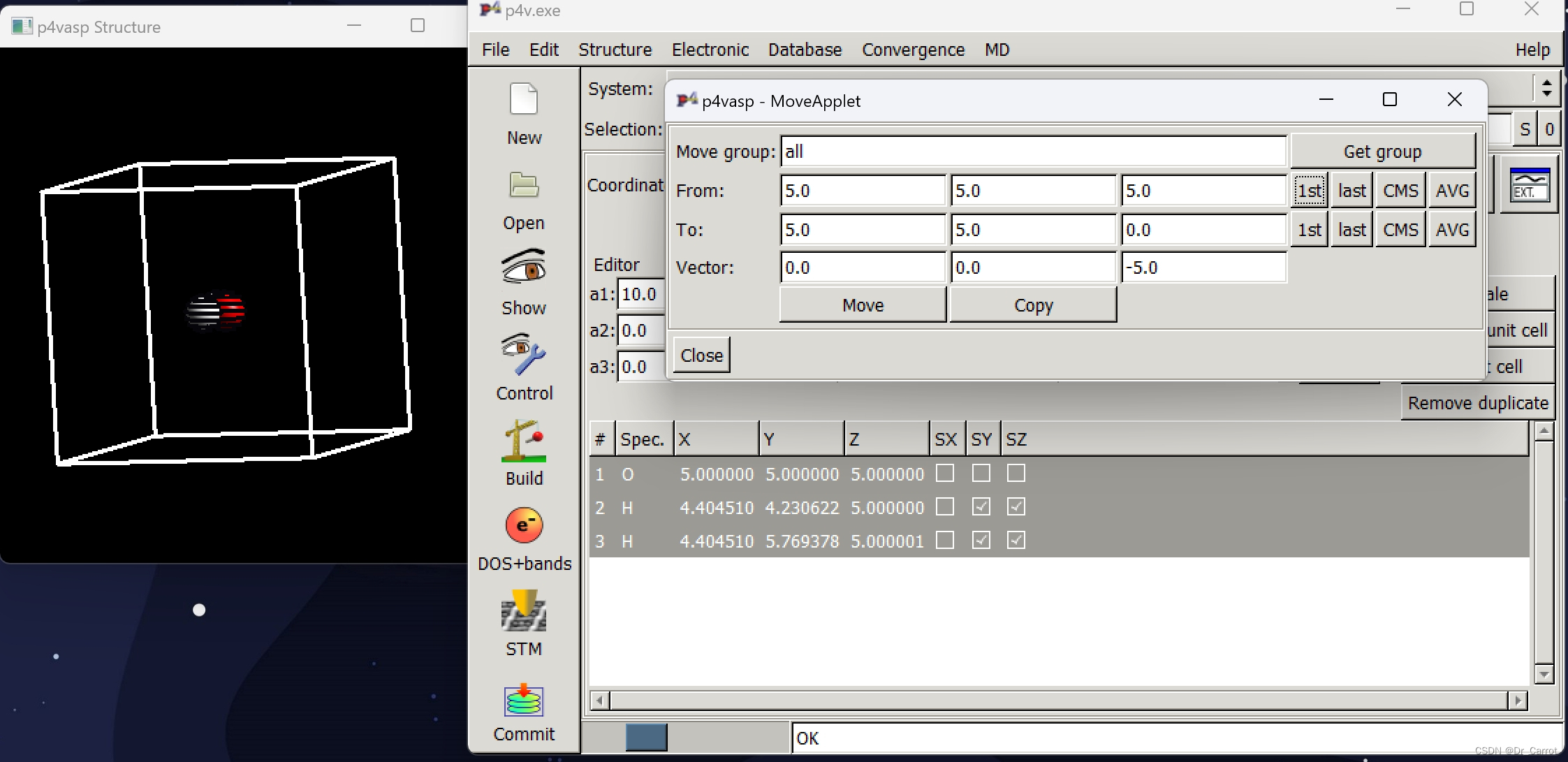[VASP learning]p4vasp旋转和平移操作和H2O-H-OH2质子传递的反应路径和过渡态定位-CSDN博客
