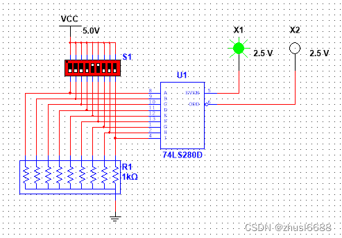 Multisim14.0仿真应用设计（八十七 ）74LS280 9 位奇/偶校验发生器/校验器应用仿真_74ls280奇偶校验-CSDN博客