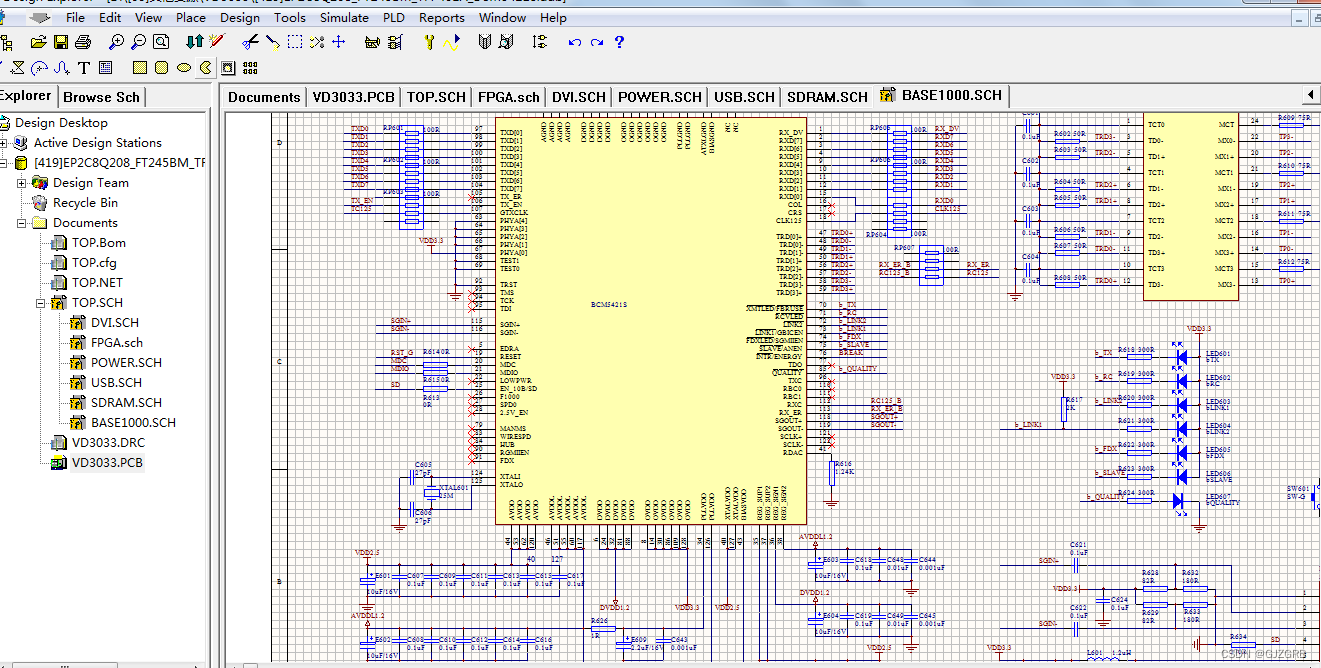 基于EP2C8Q208 FPGA +FT245BM+TFP401A+BCM5421S protel硬件原理图+PCB+FPGA设计源码_ft8u2245bm原理图-CSDN博客