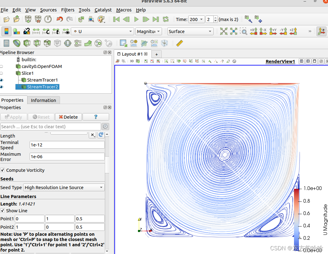 OpenFoam算例Cavity用paraview画流线图_paraview 流线图-CSDN博客