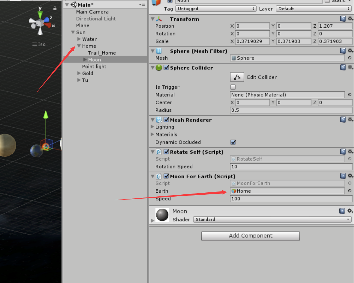 Unity2017超基础入门（简单项目） 星球的自转与公转（显示轨迹）_使用unity工具和引擎基础类开发一个模拟太阳、地球和月亮自转公转的程序-CSDN博客