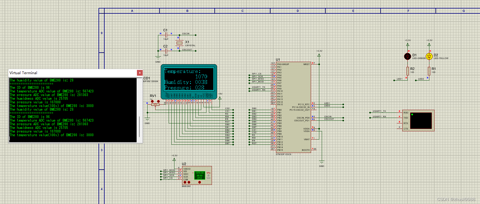 Proteus8.0仿真应用设计（十四）基于FreeRTOS、STM32F103C8、HAL库、BME280、LCD12864的温度、湿度和大气压力采集应用设计仿真_基于freertos的环境 ...