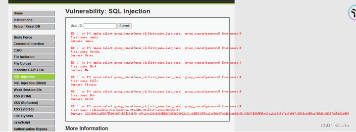 DVWA-SQL Injection模块展开实验_利用kali linux对dvwa的sql injection模块展开实验,包括: 6.low等级;-CSDN博客