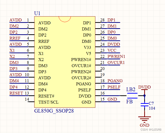 基于GL850G芯片设计USB2.0 4端口HUB硬件评估板硬件（原理图+PCB）工程文件_gl850g原理图-CSDN博客