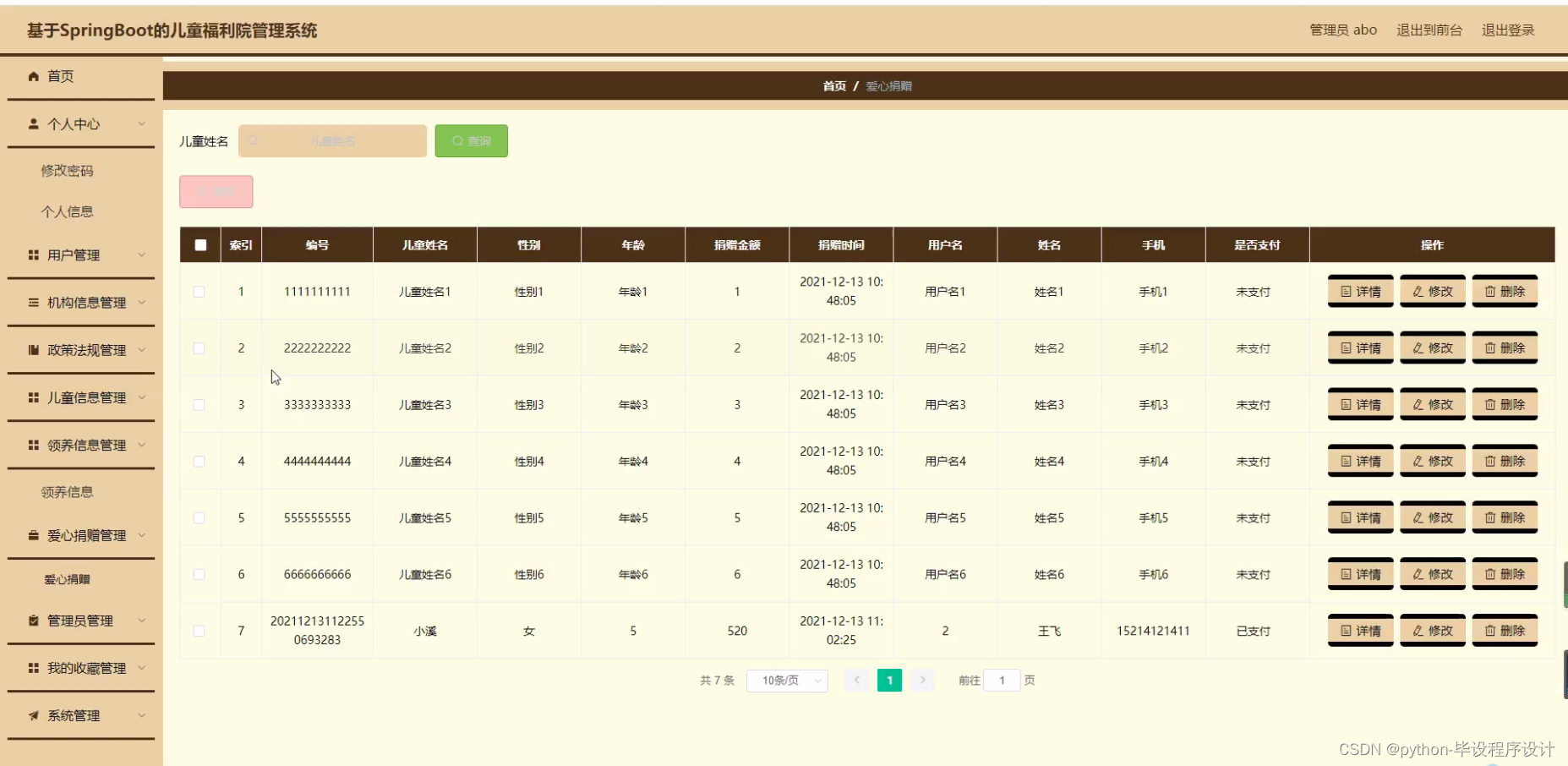 Springbootjavaphpnodepython基于的儿童福利院管理系统【计算机毕设】 Csdn博客 
