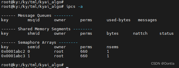 Linux ipcs命令（ipcs指令、显示进程间通信资源信息）（Interprocess Communication Status）（msqid、shmid、semid、perms ...