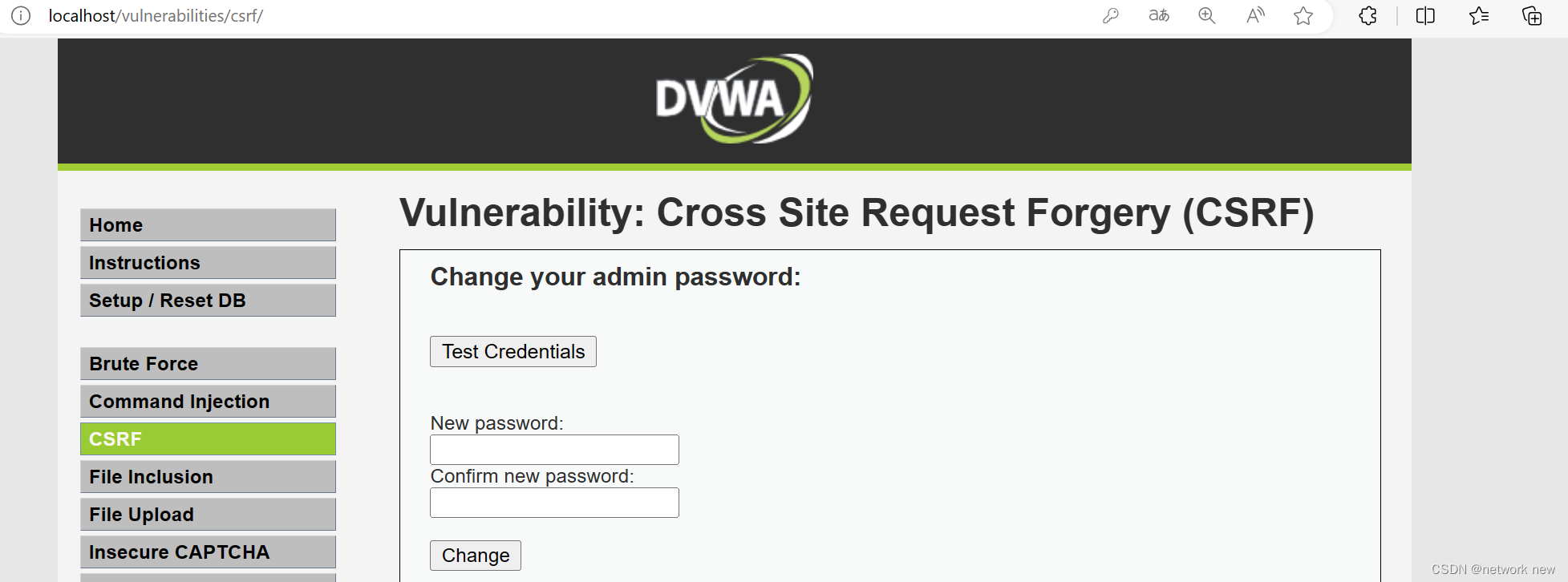 CSRF漏洞DVWA靶场的LOW级别的例子演示_在low安全级下实现csrf漏洞攻击-CSDN博客