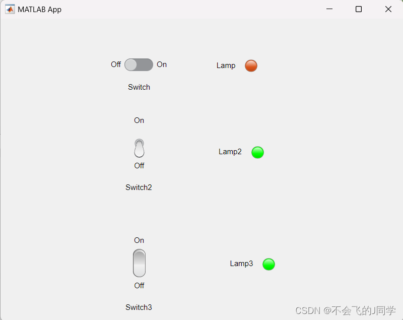 Matlab系列之APP Designer（一个小例子了解Swith开关控件和strcmp函数）_matlab 开关组件-CSDN博客