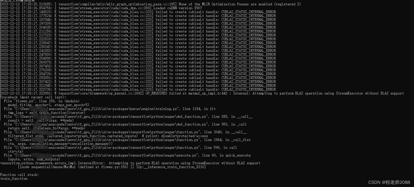 Tensorflow 2.6 训练时报错Attempting to perform BLAS operation using StreamExecutor without BLAS ...